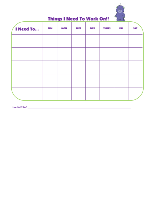 Things I Need To Work On Chart - Humf printable pdf download