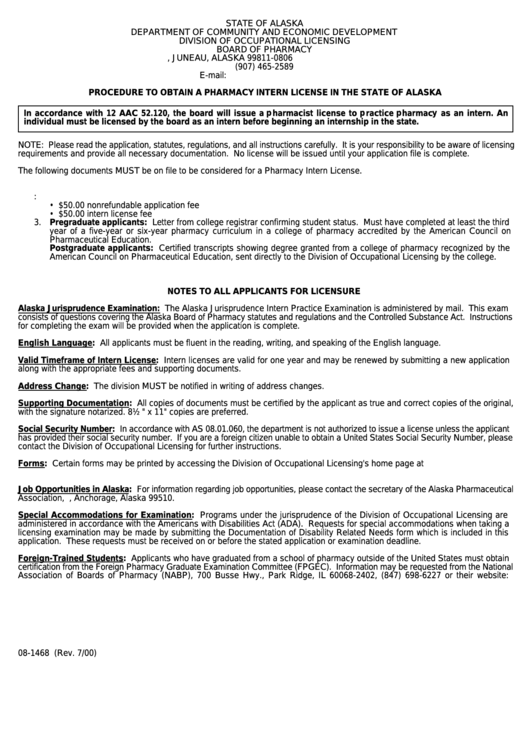 Procedure To Obtain A Pharmacy Intern License In The State Of Alaska ...