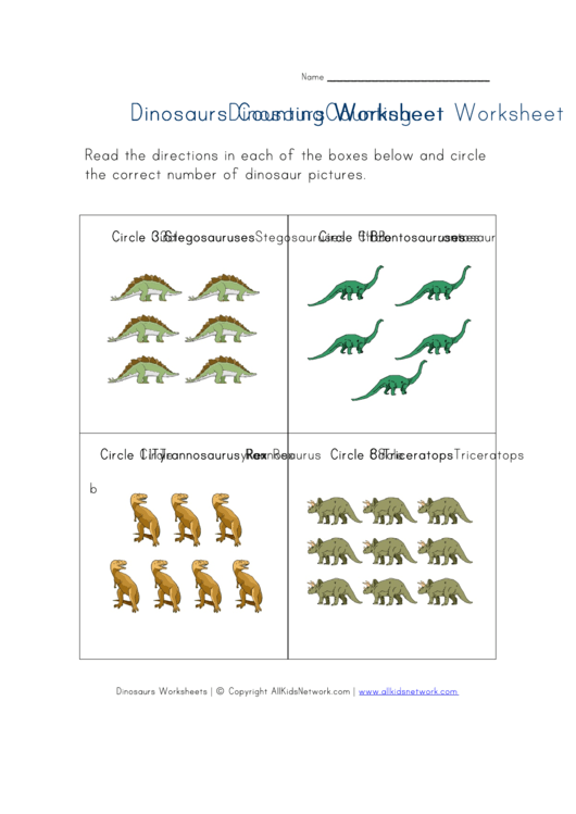 Dinosaurs Counting Worksheet printable pdf download