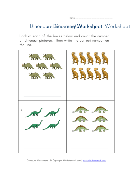 Dinosaurs Counting Worksheet printable pdf download
