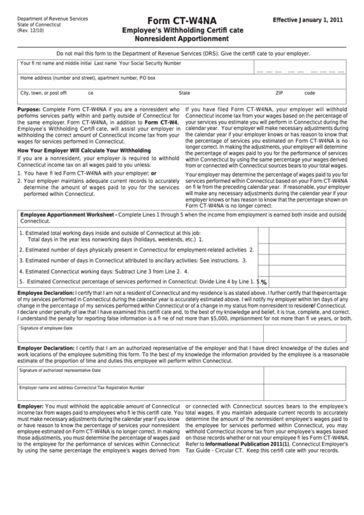 Form Ct-W4na - Employee'S Withholding Certifi Cate Nonresident ...