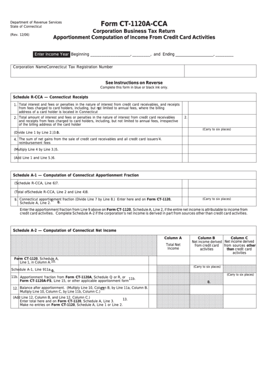 Form Ct-1120a-Cca - Corporation Business Tax Return Apportionment ...