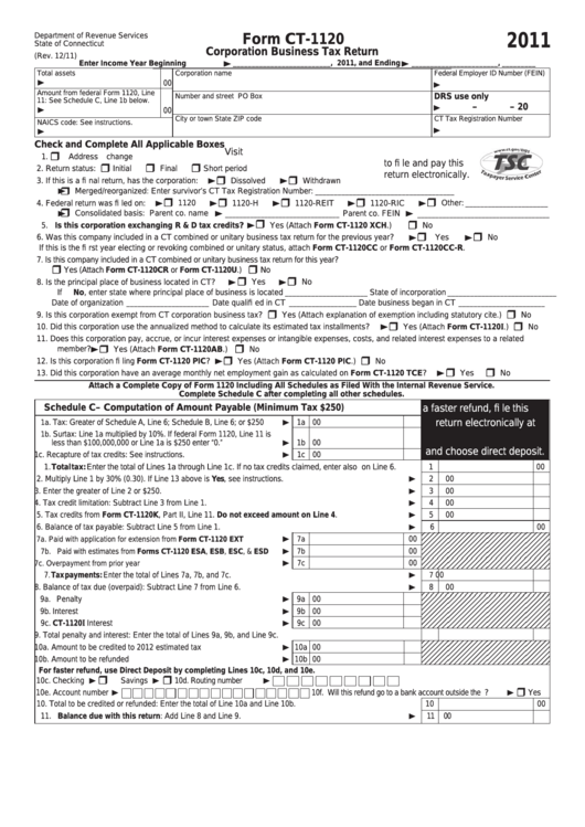 Form Ct-1120 - Corporation Business Tax Return - 2011 printable pdf ...