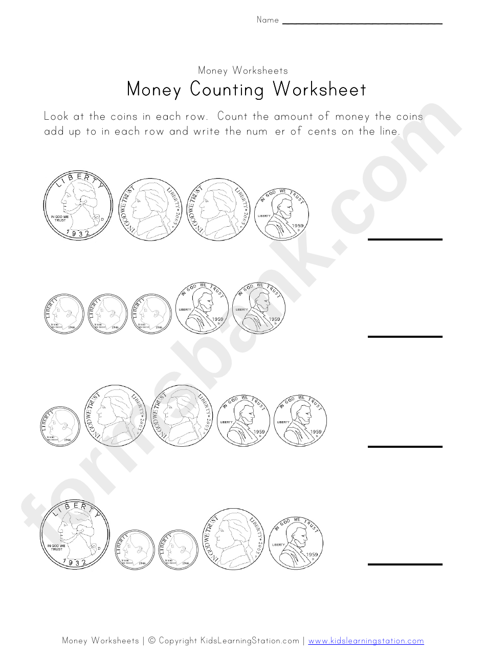 Money Counting Worksheet printable pdf download