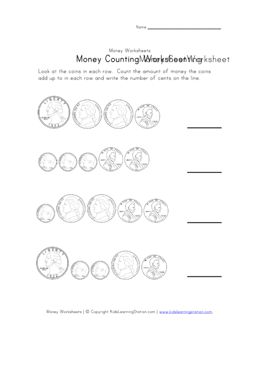 Money Counting Worksheet printable pdf download
