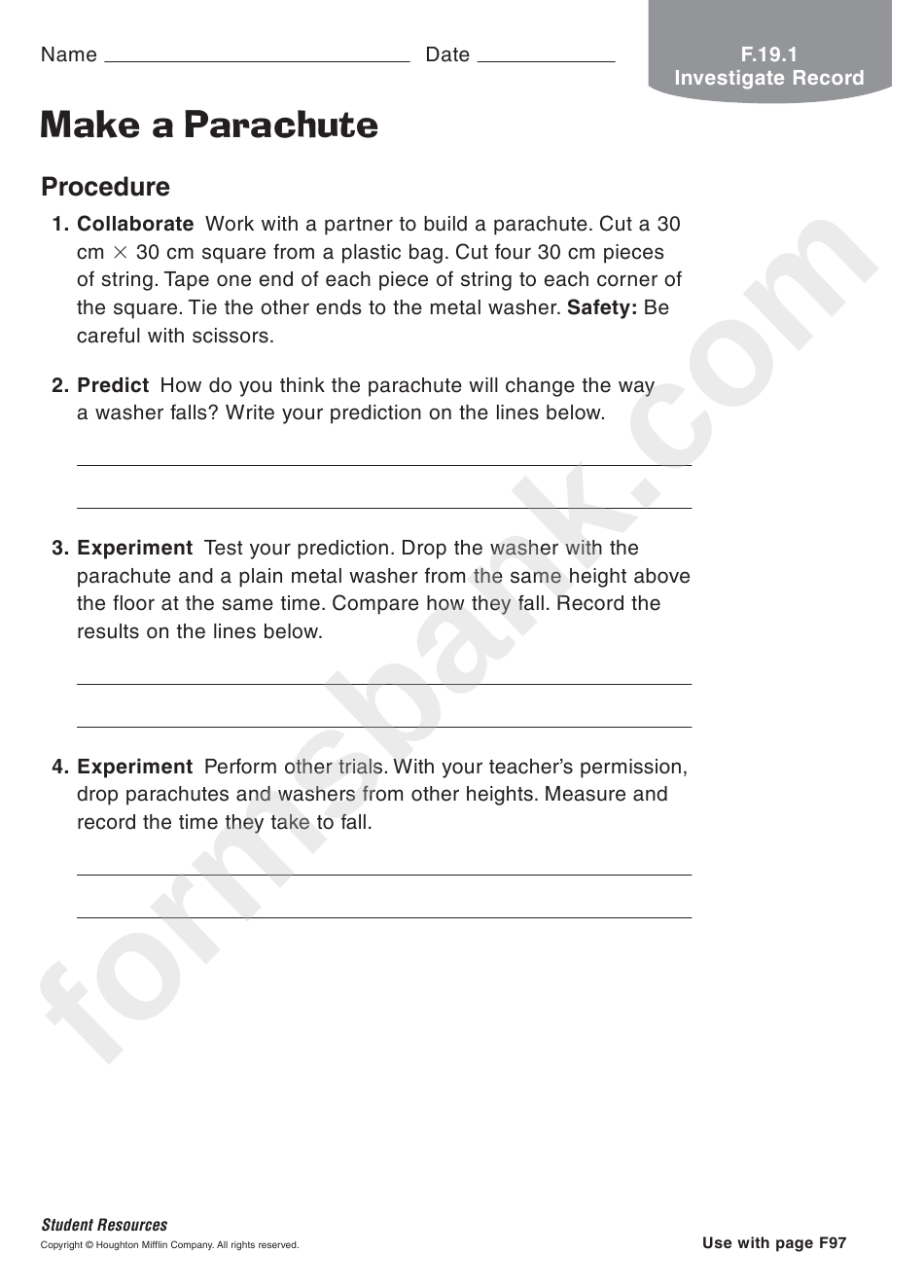 Make A Parachute Physics Worksheet printable pdf download