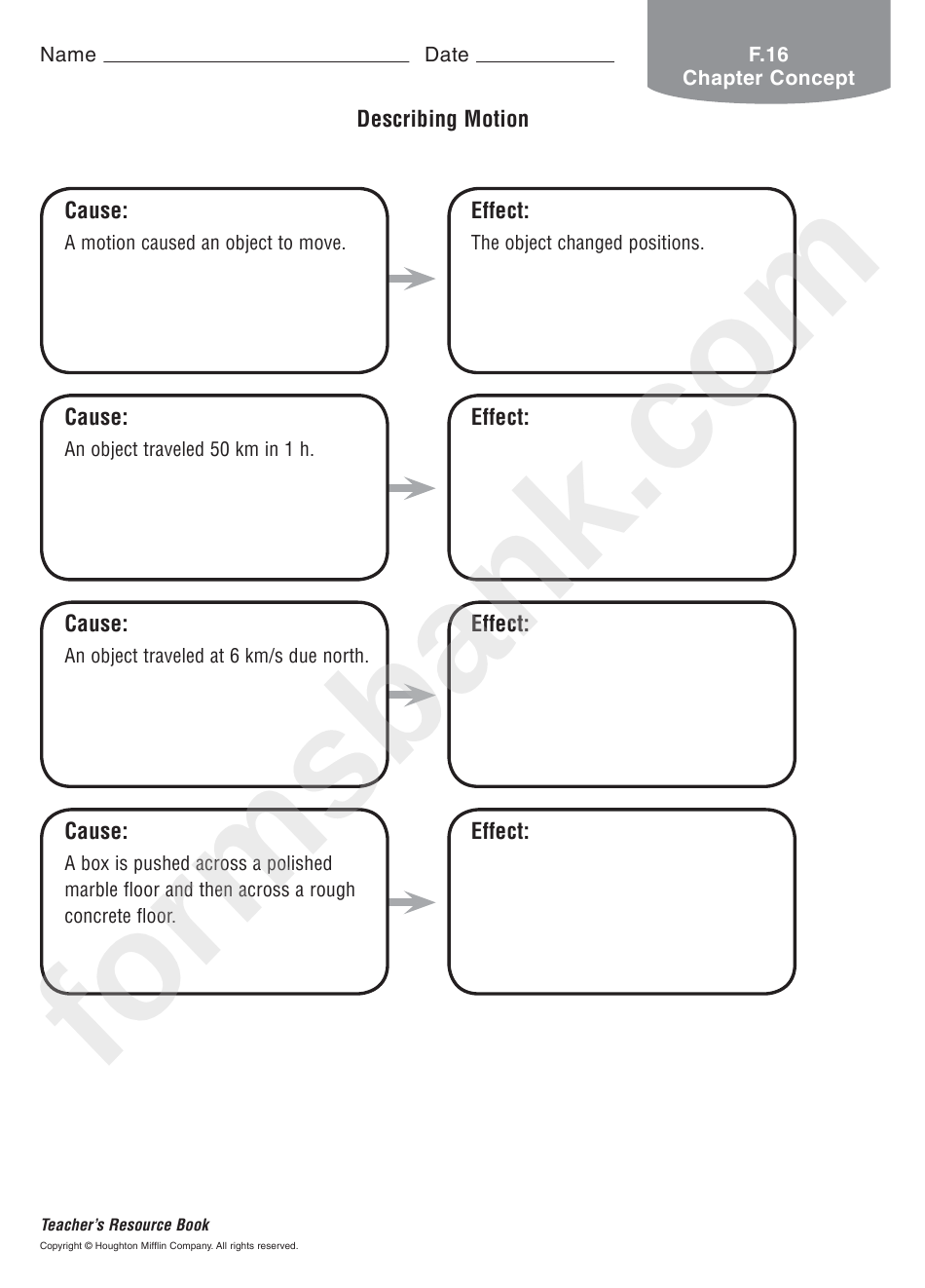 Science Worksheet - Describing Motion printable pdf download