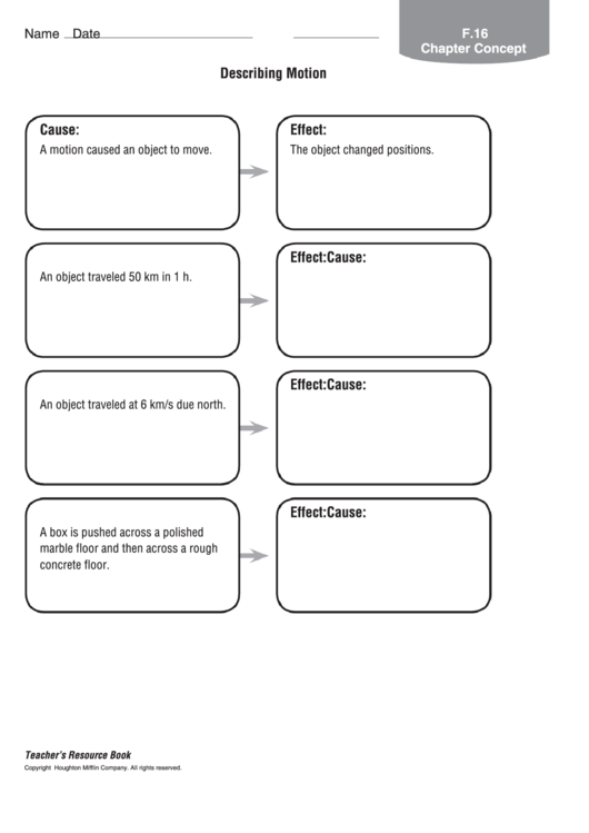 Science Worksheet - Describing Motion printable pdf download