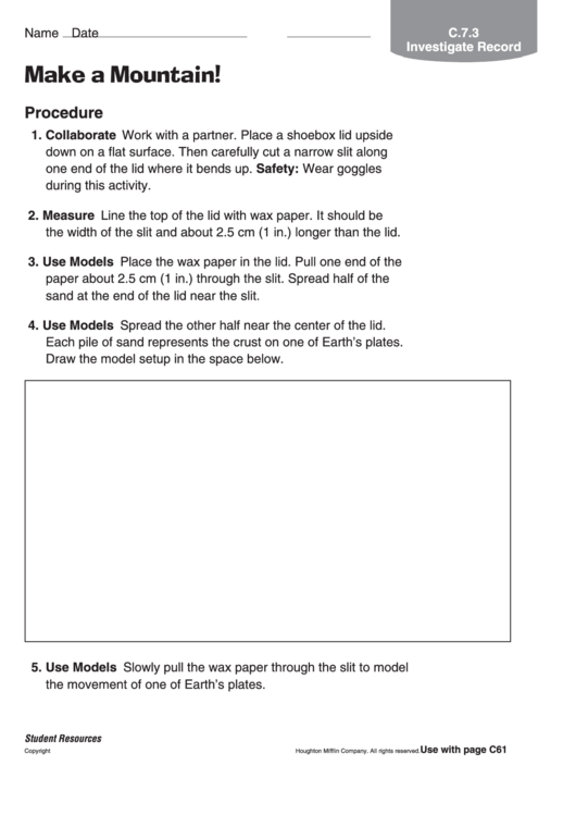 Make A Mountain Geography Worksheet printable pdf download