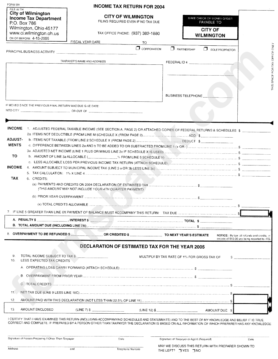 Form Br - Income Tax Return - 2004 printable pdf download