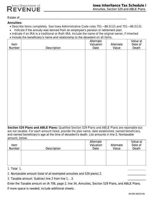 Schedule I Iowa Inheritance Tax Printable Pdf Download