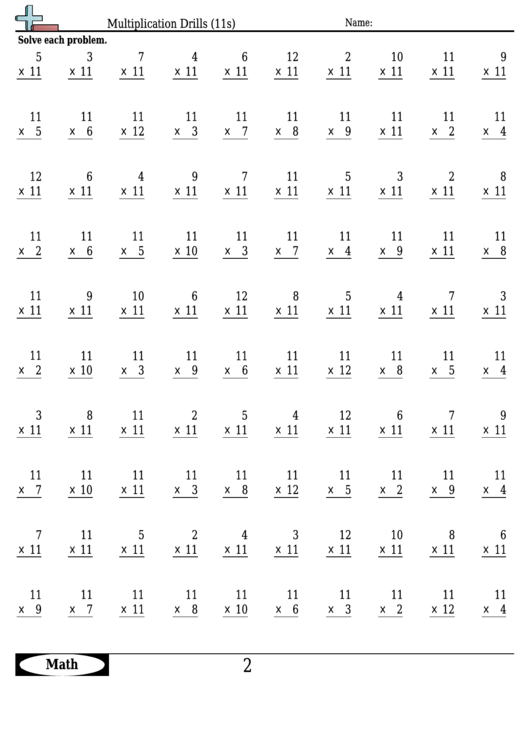 Multiplication Drills (11s) - Multiplication Worksheet With Answers ...