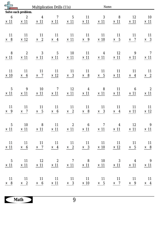 Multiplication Drills (11s) - Multiplication Worksheet With Answers ...