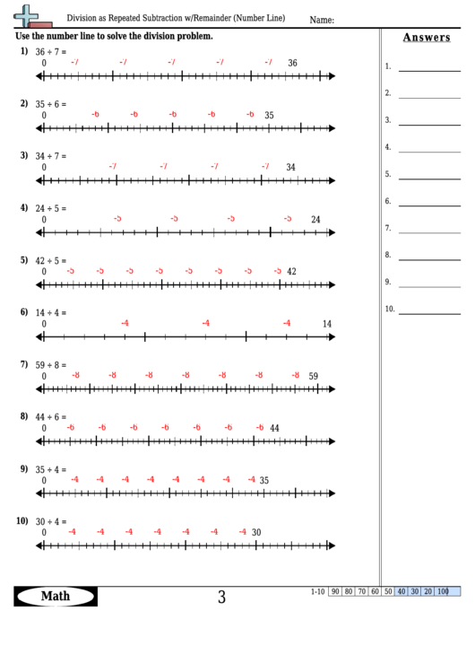 Division As Repeated Subtraction W/remainder (Number Line) - Division ...