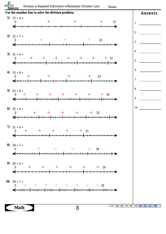 Division As Repeated Subtraction W/remainder (Number Line) - Division ...
