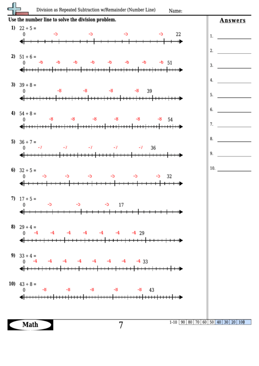 Division As Repeated Subtraction W/remainder (Number Line) - Division ...