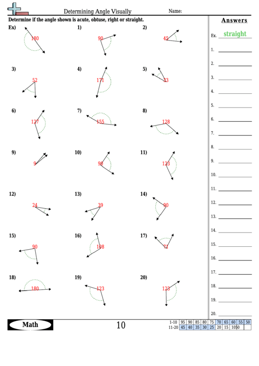 Determining Angle Visually - Angles Worksheet With Answers printable ...