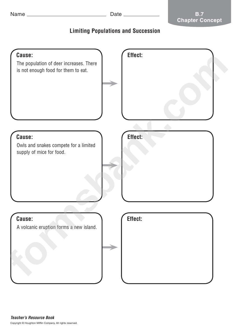 Science Worksheet - Limiting Populations And Succession printable pdf ...