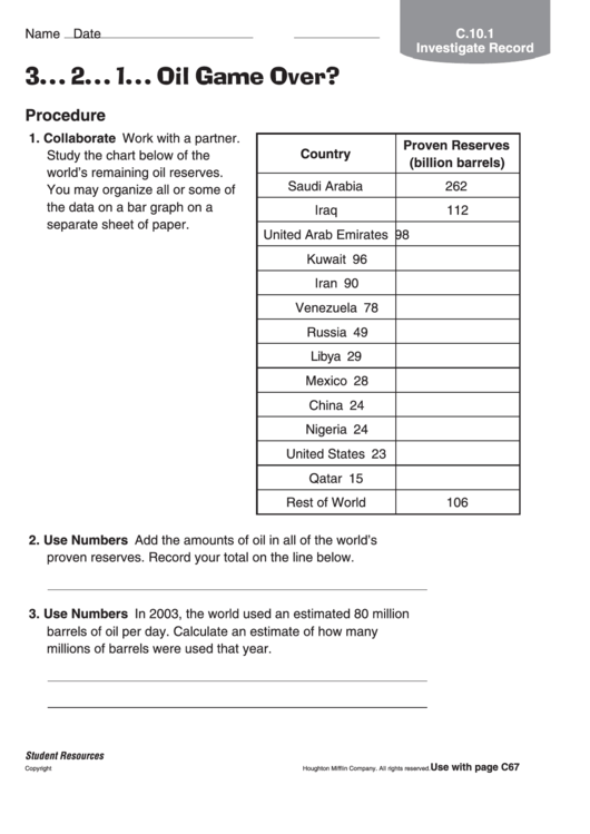Oil Game Over Geography Worksheet printable pdf download