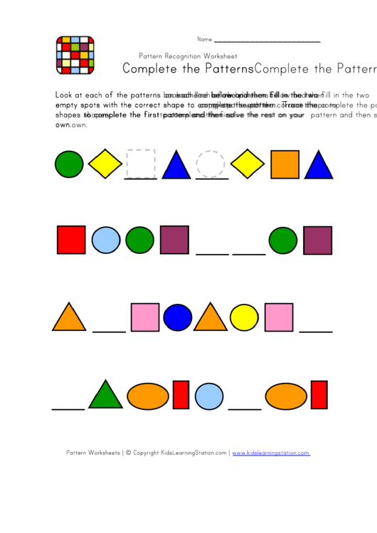Complete The Patterns Worksheet printable pdf download