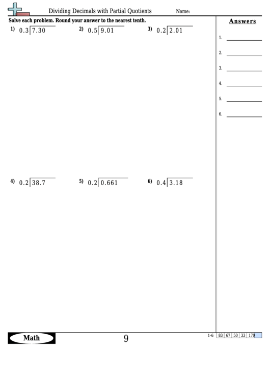 Dividing Decimals With Partial Quotients - Division Worksheet With ...