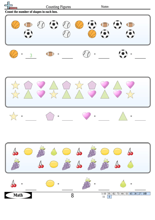 Counting Figures - Math Worksheet With Answers printable pdf download