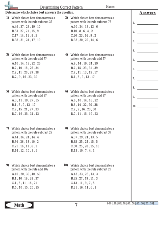 Determining Correct Pattern - Patterns Worksheet With Answers printable ...