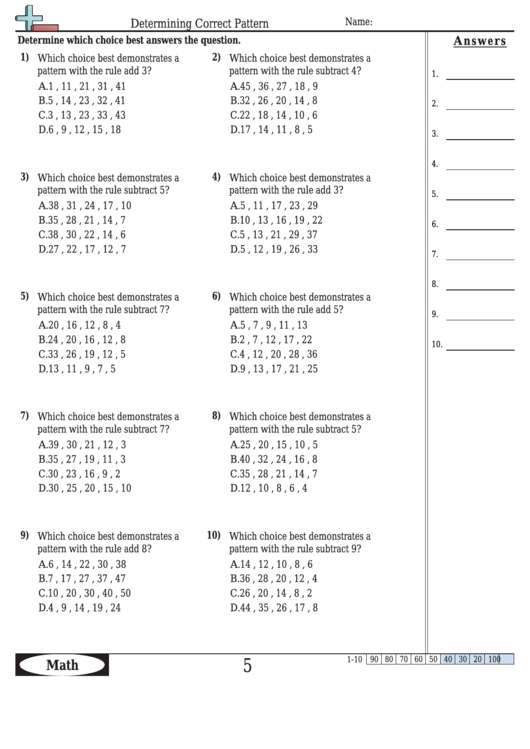 Determining Correct Pattern - Patterns Worksheet With Answers printable ...