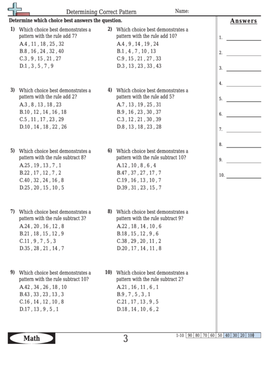 Determining Correct Pattern - Patterns Worksheet With Answers printable ...