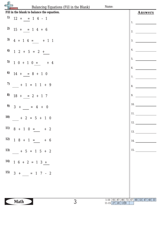 Balancing Equations (Fill In The Blank) - Equation Worksheet With ...