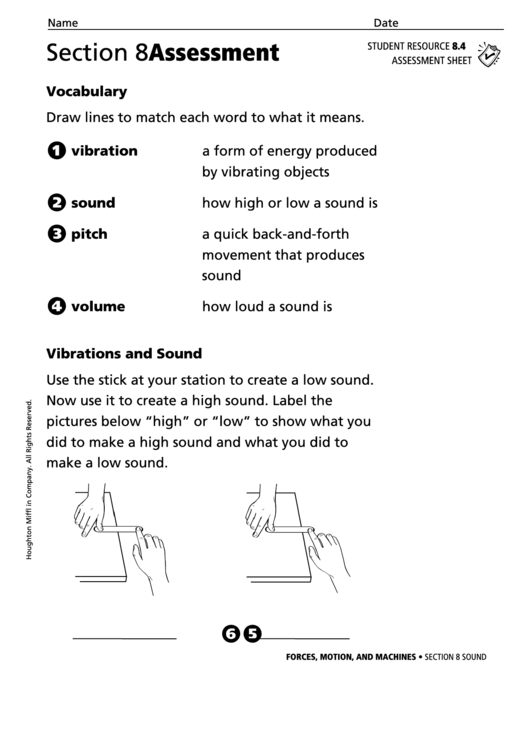 Section 8 Assessment Sound Physics Worksheet printable pdf download