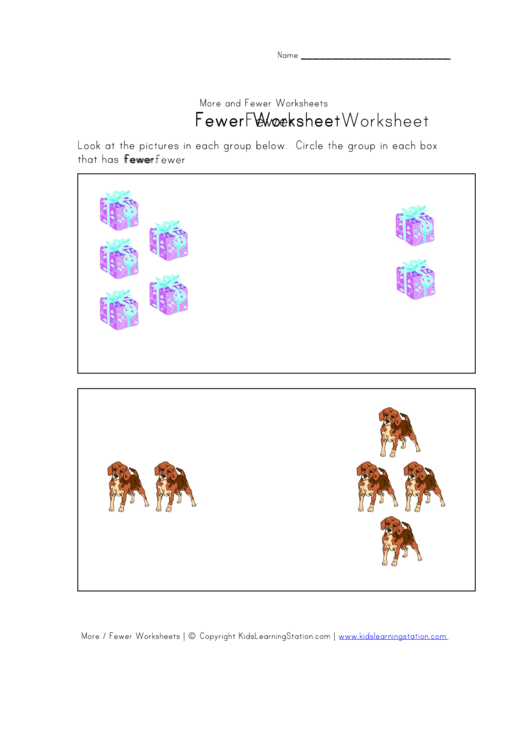 More And Fewer Worksheet printable pdf download