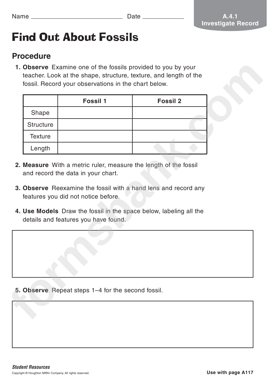 Find Out About Fossils Geology Worksheet printable pdf download