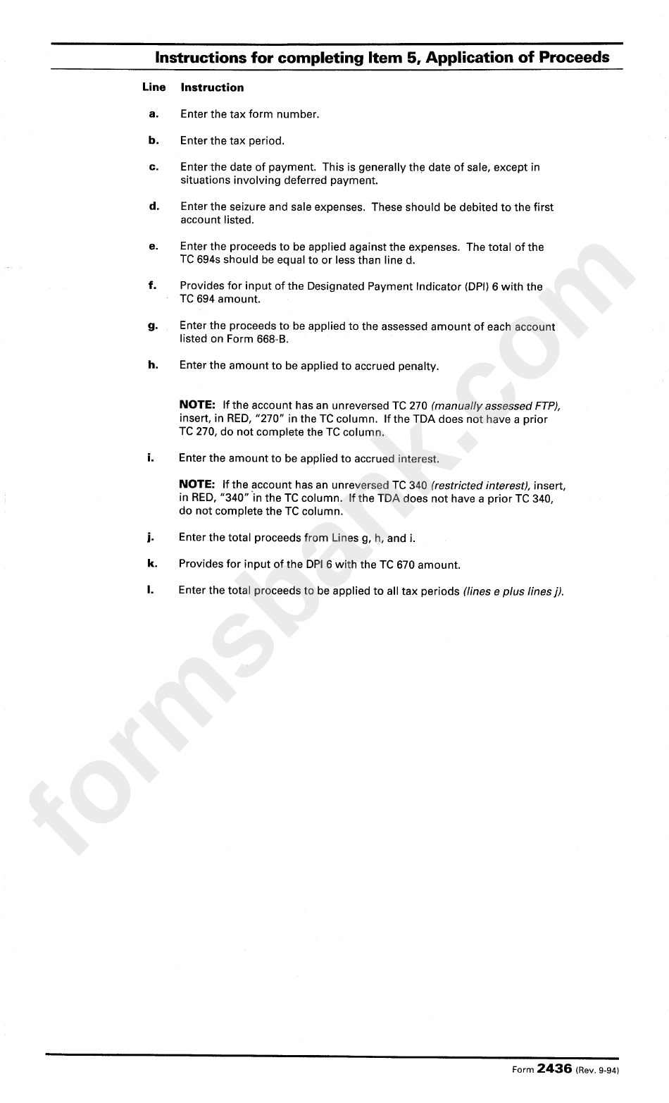 Form 2436 Instructions For Completing Item 5, Application Of Proceeds ...