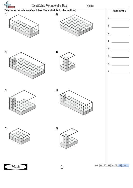 Identifying Volume Of A Box Math Worksheet With Answers printable pdf ...