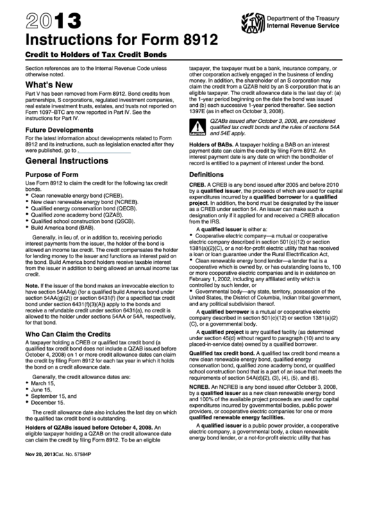 Instructions For Form 8912 - Credit To Holders Of Tax Credit Bonds ...