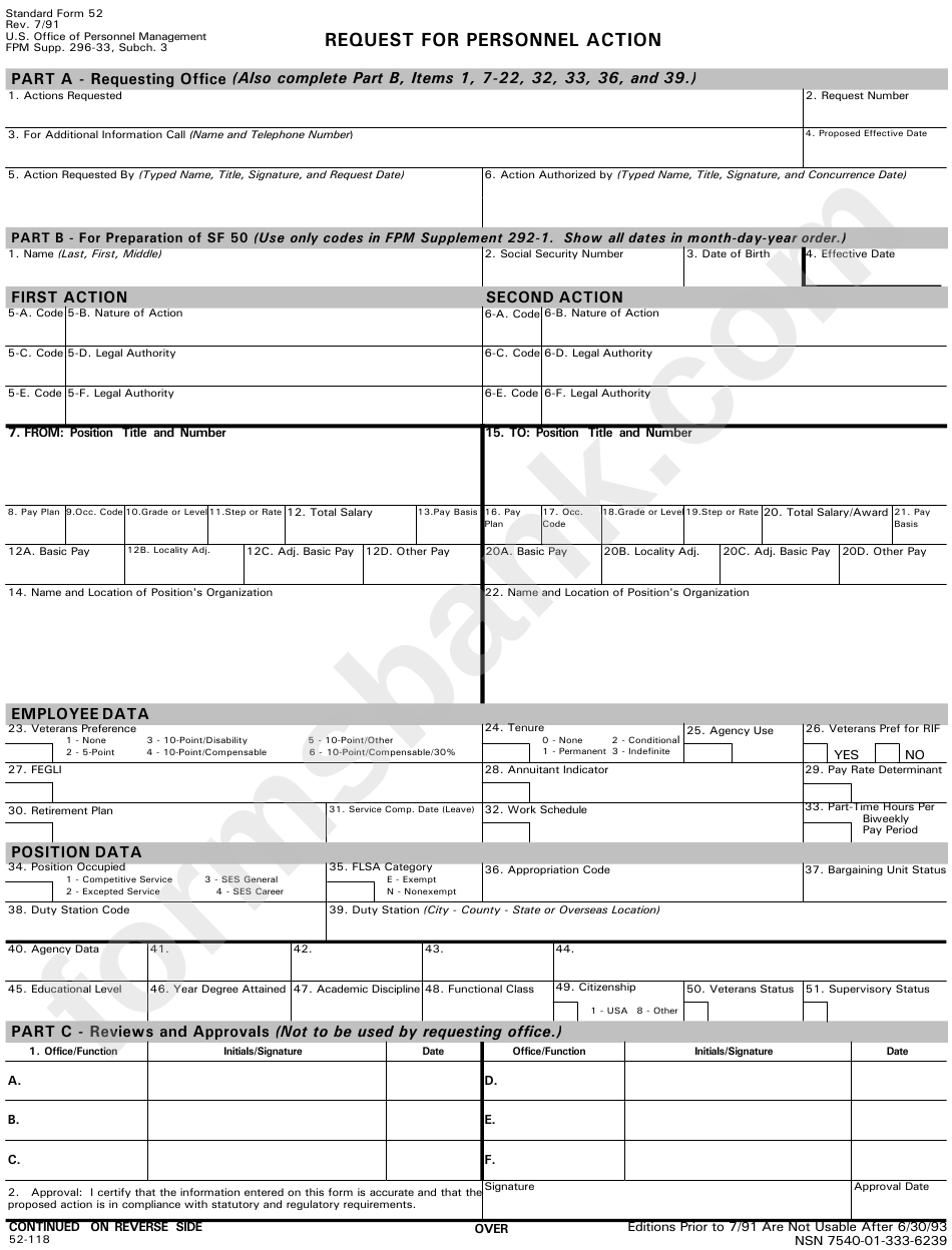 Fillable Standard Form 52 Request For Personnel Action Printable Pdf Fillable Standard Form 52 Request For Personnel Action Printable Pdf