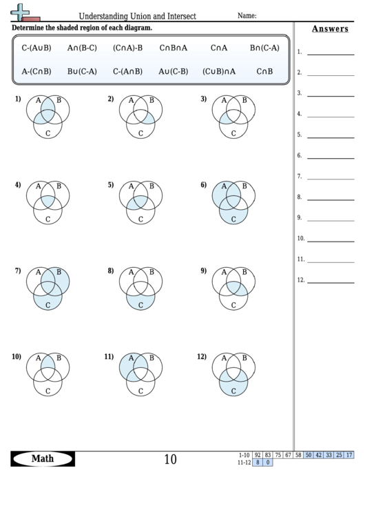 Understanding Union And Intersect Worksheet Template With Answer Key ... Understanding Union And Intersect Worksheet Template With Answer Key ...