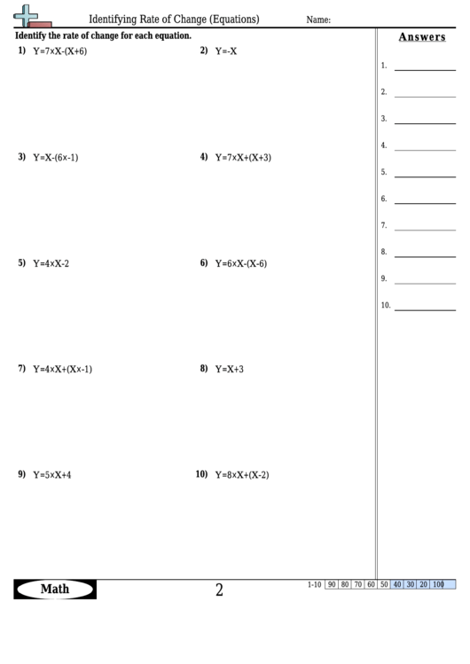 Identifying Rate Of Change (Equations) Worksheet Template With Answer ...