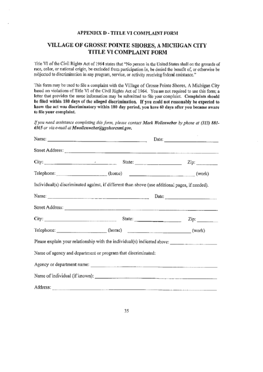 Appendix D - Title Vi Complant Form printable pdf download