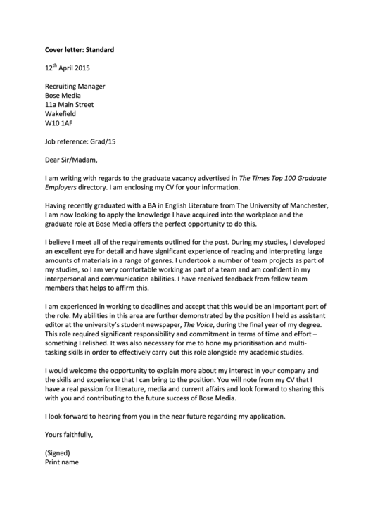 Sample Cover Letter Template Printable Pdf Download