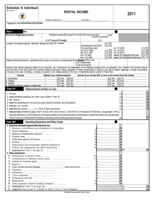 Schedule N Individual - Rental Income - Government Of Puerto Rico ...