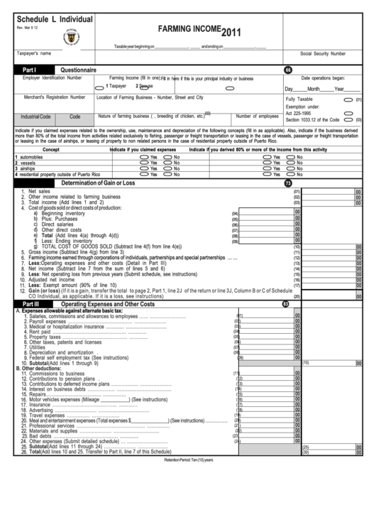 Schedule L Individual - Farming Income - Goverment Of Puerto Rico ...