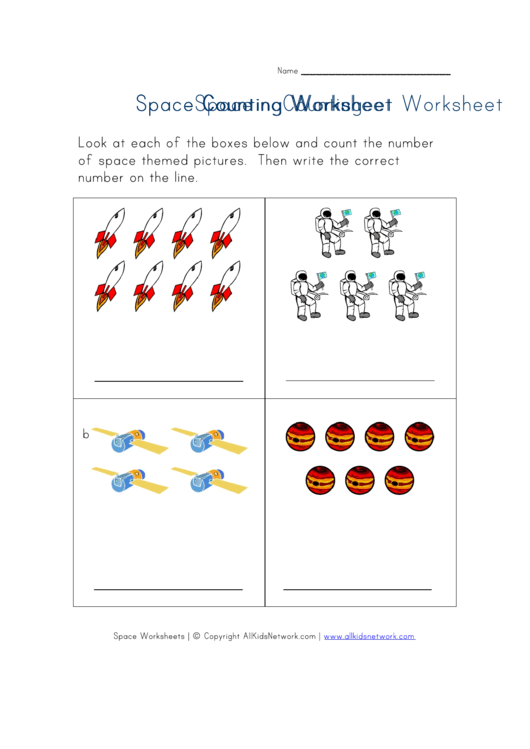 Space Counting Worksheet printable pdf download