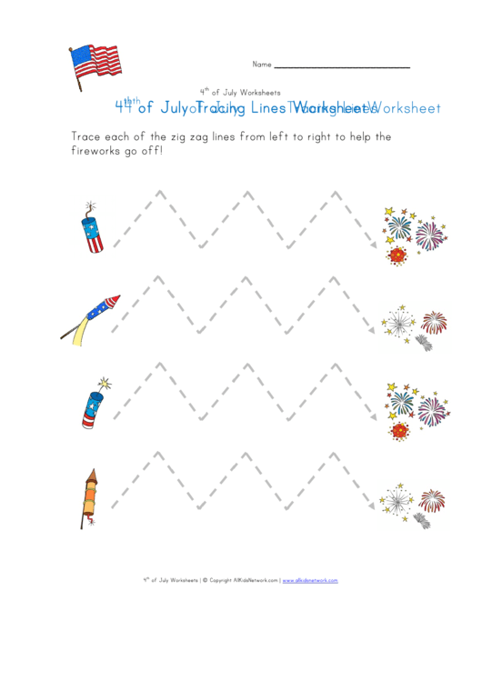 4th Of July Tracing Zigzag Lines Worksheet printable pdf download
