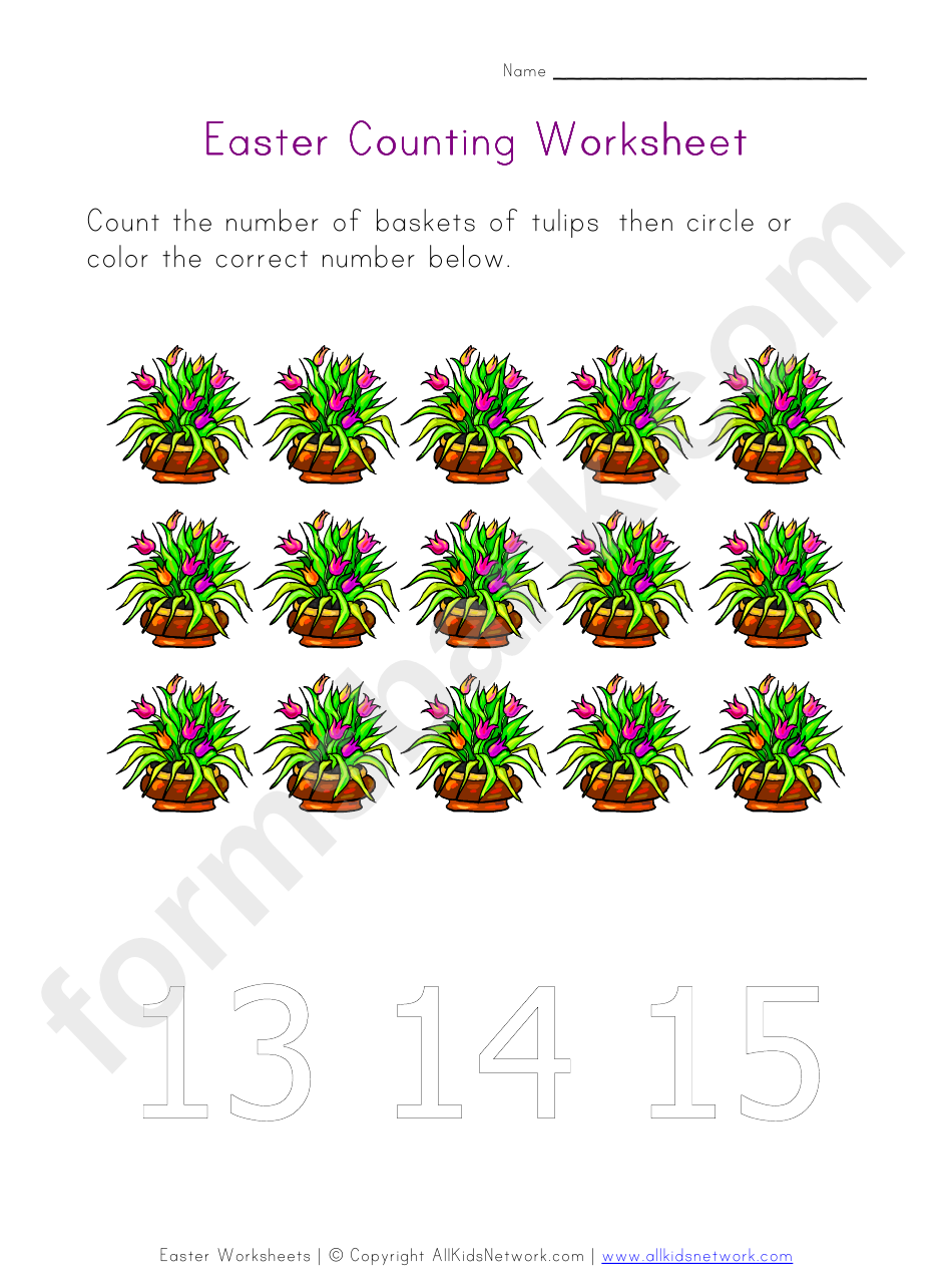 Easter Counting Practice Worksheet - Tulips printable pdf download