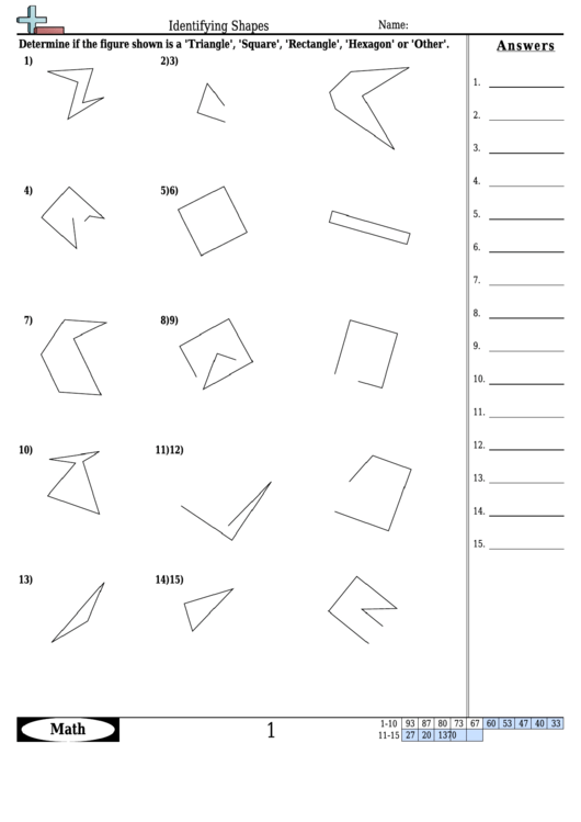 Identifying Shapes Worksheet With Answer Key printable pdf download