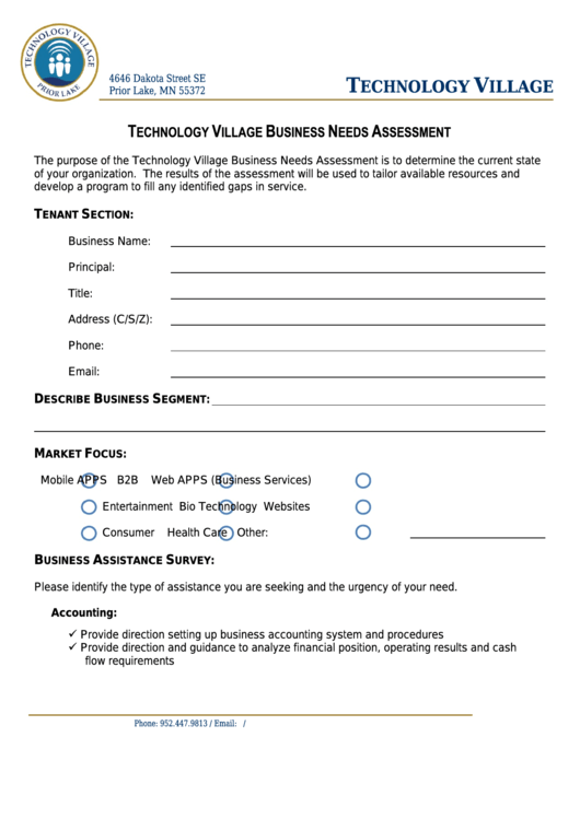Technology Village Business Needs Assessment Template printable pdf ...
