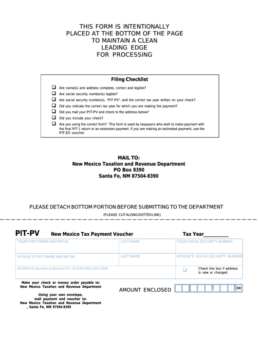 Form Pit-Pv - New Mexico Tax Payment Voucher printable pdf download
