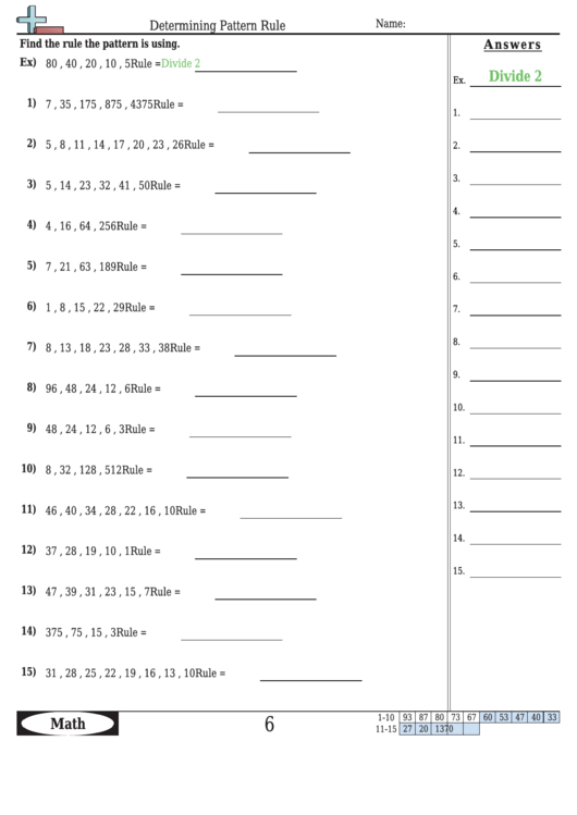 Determining Pattern Rule Worksheet Template With Answer Key printable ...